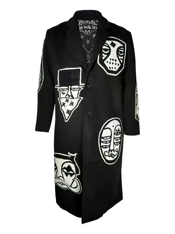HACULLA. Time Capsule Graphic Appliqué Coat - Black