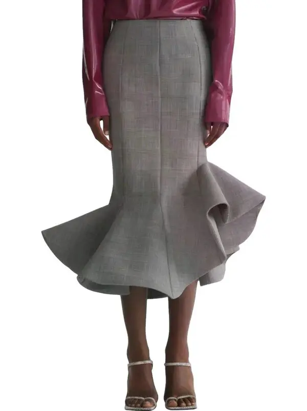 MUGLER Checked Ruffled Skirt - Grey