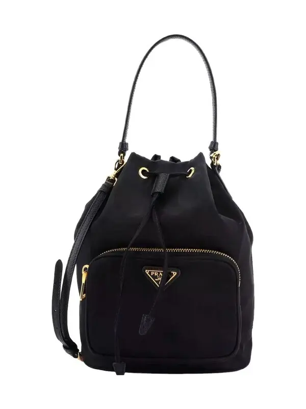Prada Duet Drawstring Tessuto Small Bucket Bag - Black