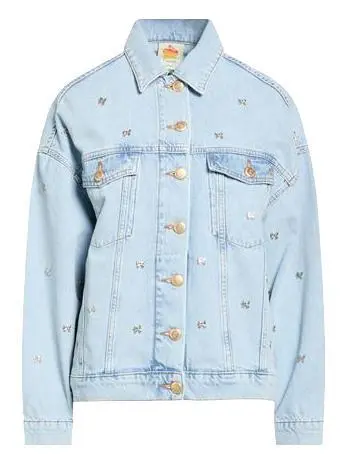 Farm Rio Bows Embroidery Denim Trucker Jacket - Blue