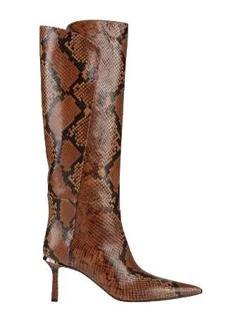 HYINA Snakeskin-print Leather Boots - Brown