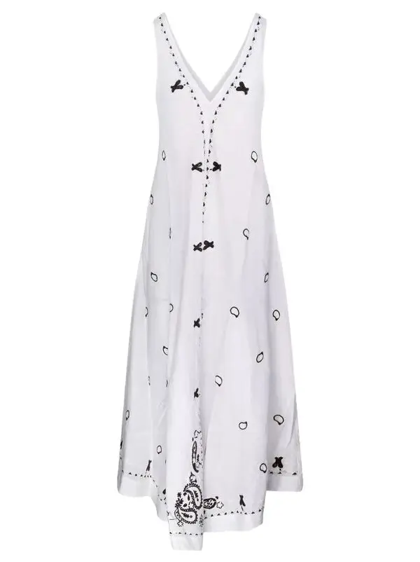 P.a.r.o.s.h Embroidered Linen Midi Dress - White