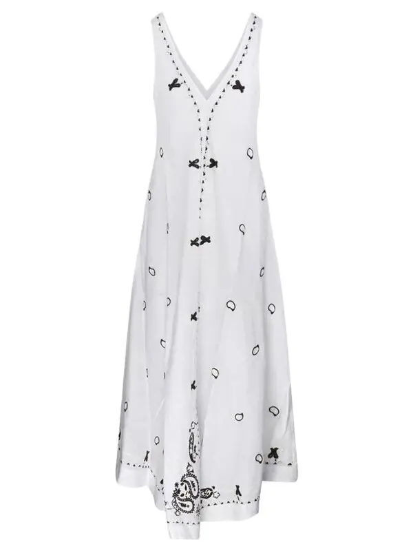 P.a.r.o.s.h Embroidered Linen Midi Dress - White