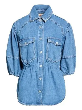 Farm Rio Denim Puff Sleeve Shirt - Blue