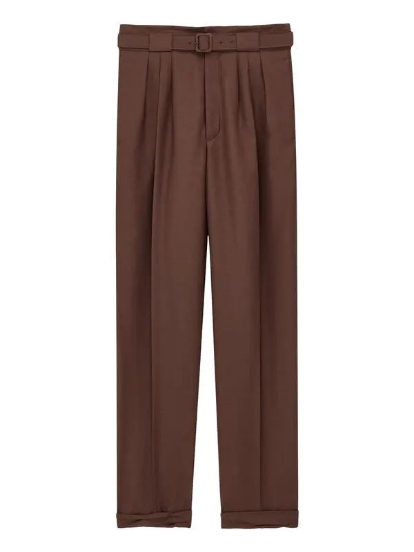 Saint Laurent Wool-mohair Pleated Straight Trousers - Brown