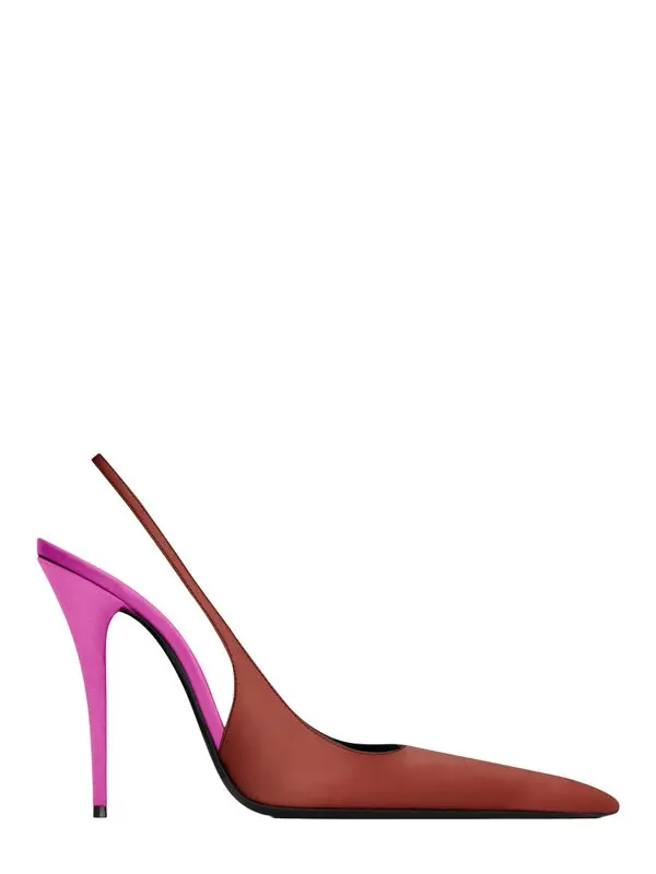 Saint Laurent Satin Deroche Slingback Pumps - Red