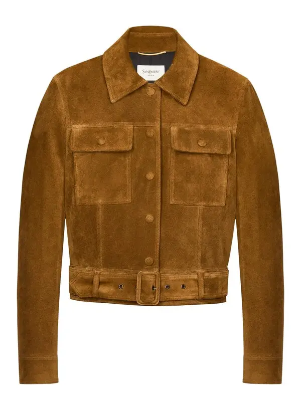 Saint Laurent Leather Cropped Jacket - Brown
