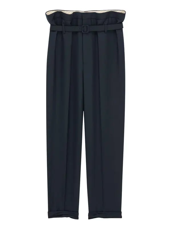 Saint Laurent Virgin Wool Paperbag Slim Trousers - Blue