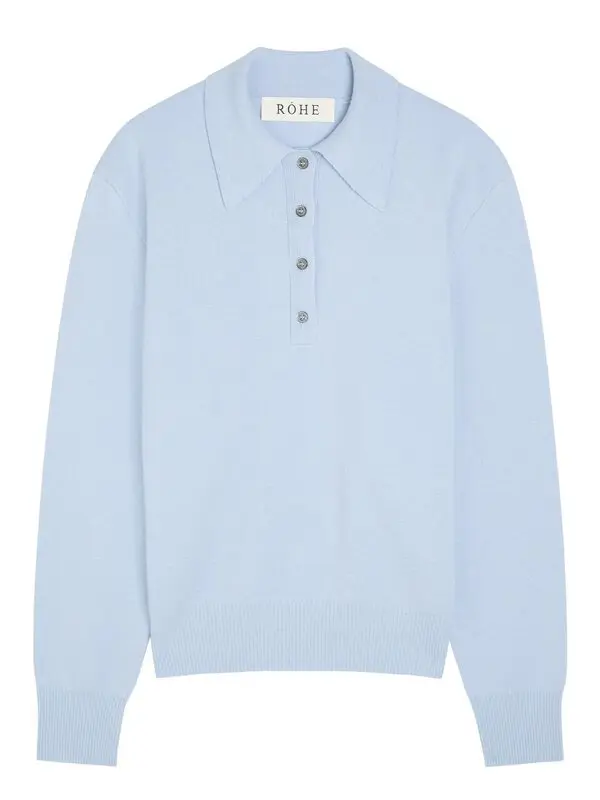 RÓHE Compact Wool And Cashmere-blend Polo Top - Light Blue