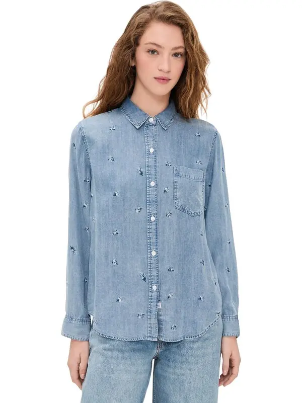 Rails Ingrid Floral Embroidered Button-down Shirt - Blue Blossoms