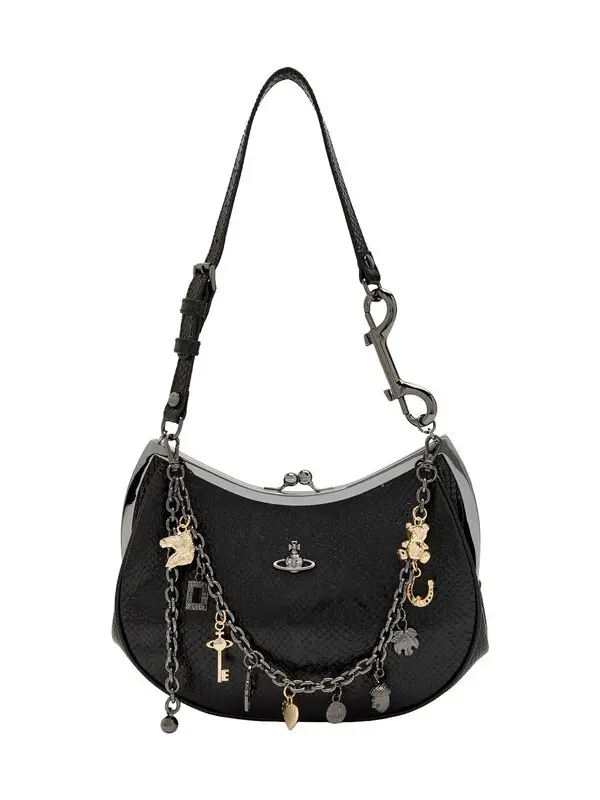 VIVIENNE WESTWOOD Charm Frame Python-effect Leather Shoulder Bag - Black