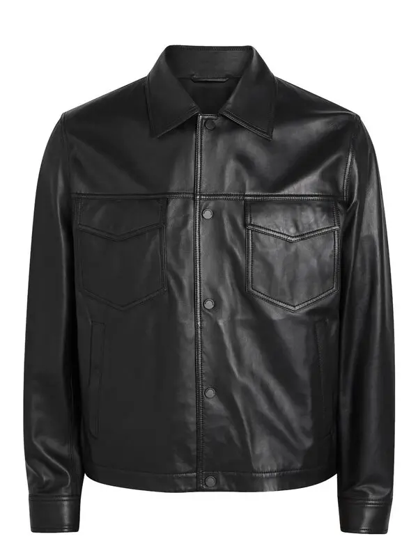 Emporio Armani Boxy Leather Jacket - Black