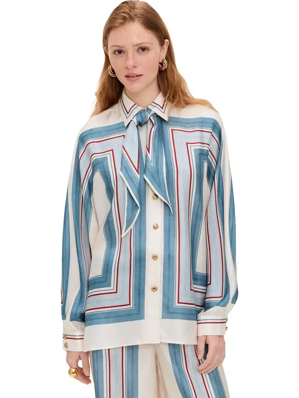 Zimmermann Relaxed Silk Scarf Shirt - Ticking Stripe