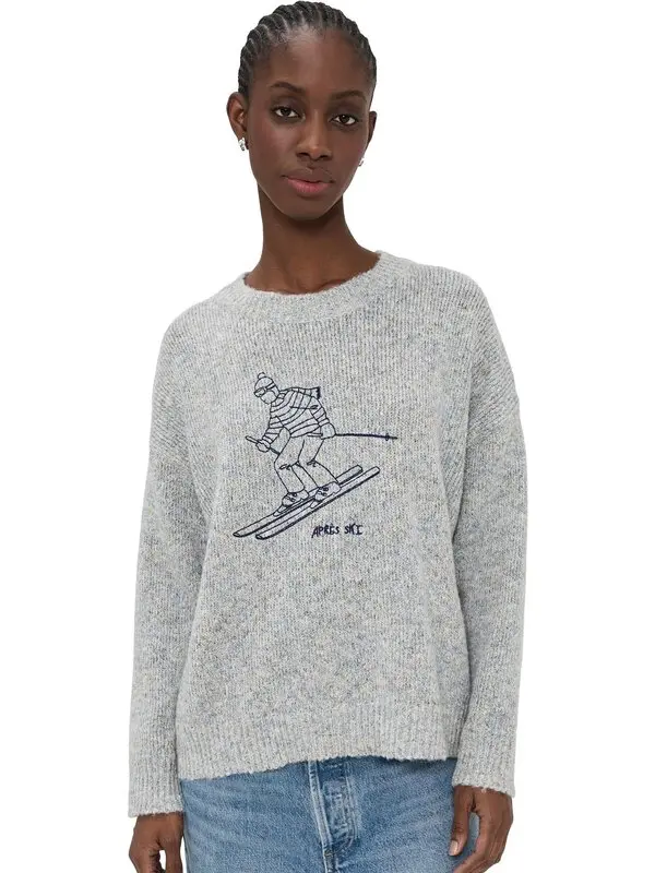 BAILEY ROSE Embroidered Graphic Crewneck Sweater - Winter Grey