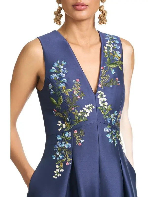 Sachin & Babi Embroidered Brooklynne Gown - Washed Indigo