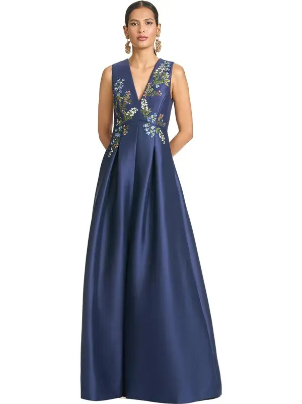 Sachin & Babi Embroidered Brooklynne Gown - Washed Indigo