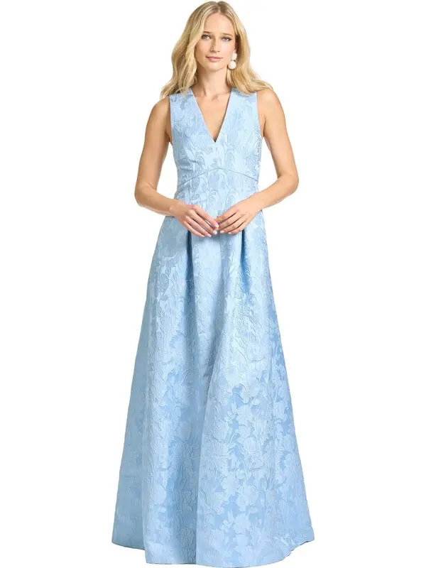 Sachin & Babi Brooklynne Floral Cloqué Gown - Ice Blue