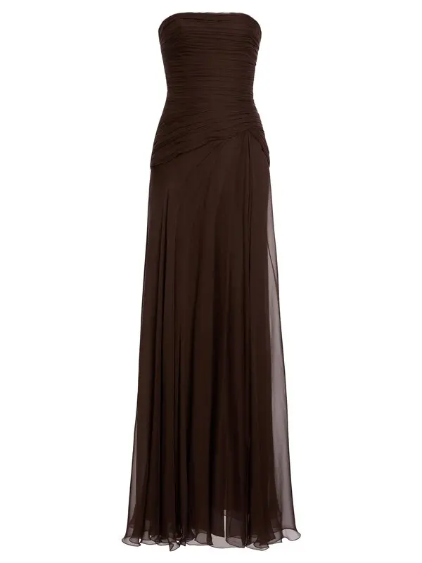 Zuhair Murad Chiffon Draped Long Dress - Brown