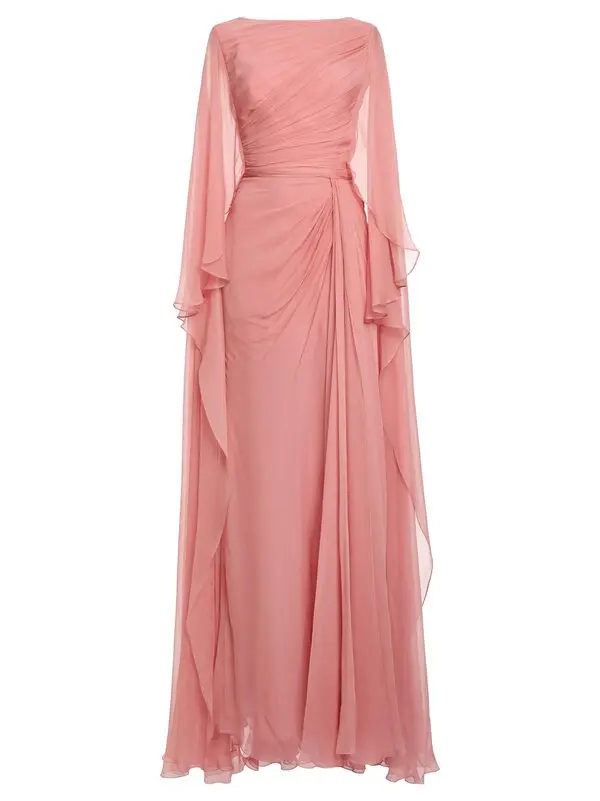 Zuhair Murad Chiffon Draped Long Dress - Pink