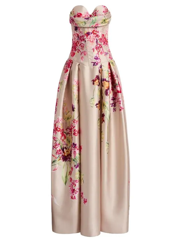 Zuhair Murad Mikado Silk-blend Bouquet Long Dress - Print
