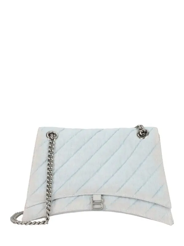 Balenciaga Crush Medium Quilted Denim Chain Shoulder Bag - Pale Blue