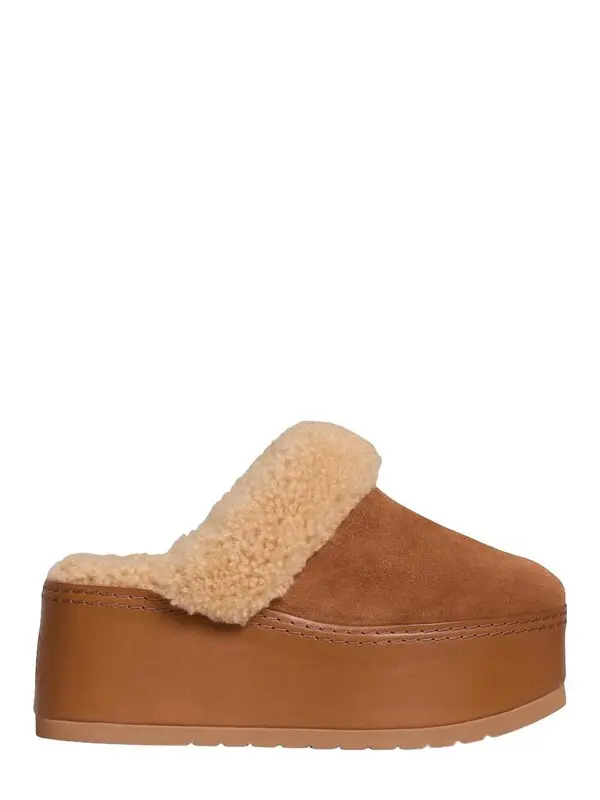Celine Dana Wedge Shearling Mule - Cognac