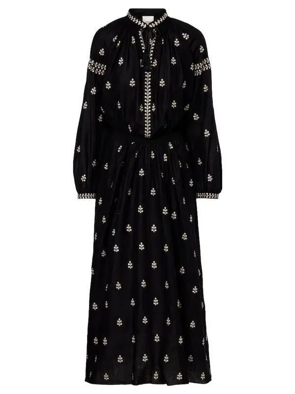 Isabel Marant Rodilia Embroidered Silk Maxi Dress - Black