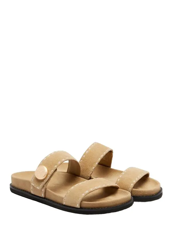 Tory Burch Romy Sport Suede Slides - Beige