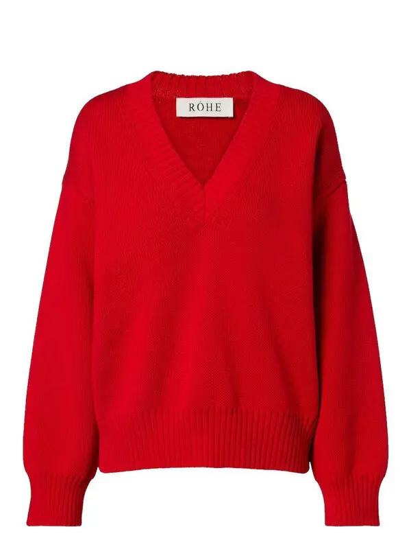 RÓHE Cotton V-neck Sweater - Red
