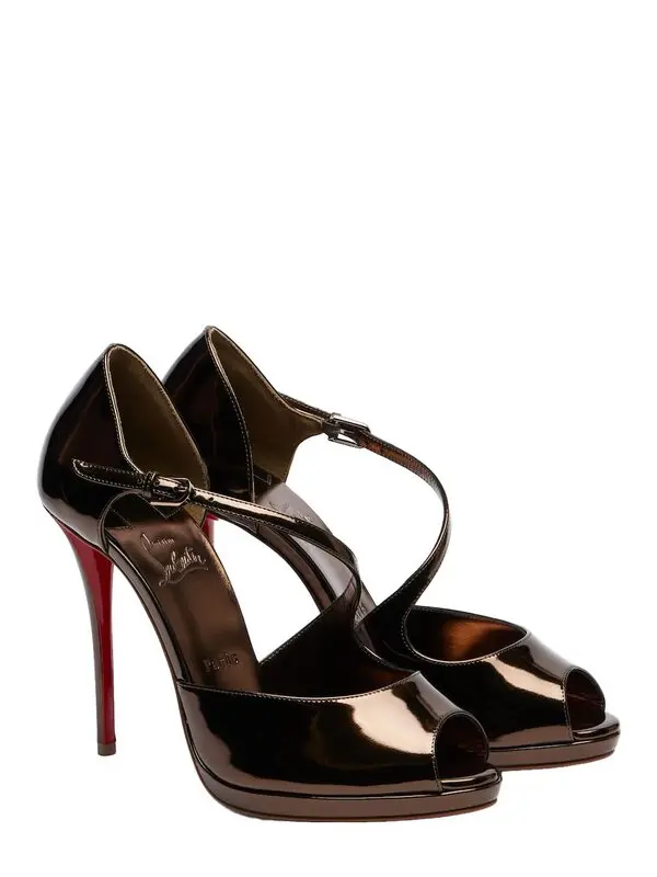 CHRISTIAN LOUBOUTIN Miss Zigourata 120 Mirrored Leather Sandals - Brown