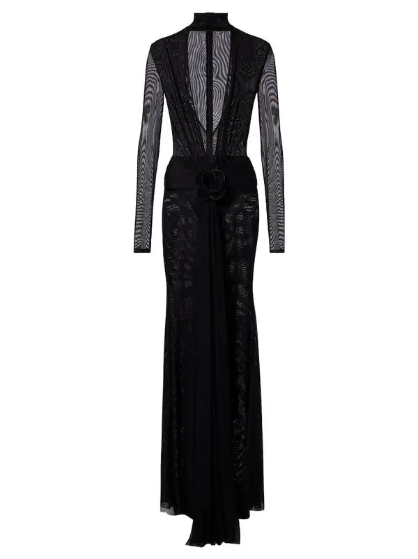 David Koma Floral-appliqué Mesh Gown - Black