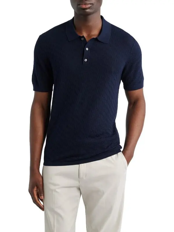 Robert Barakett Skelling Textured Polo Sweater - Navy
