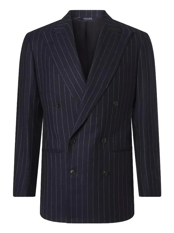 SAMAN AMEL Striped Wool Blazer - Blue