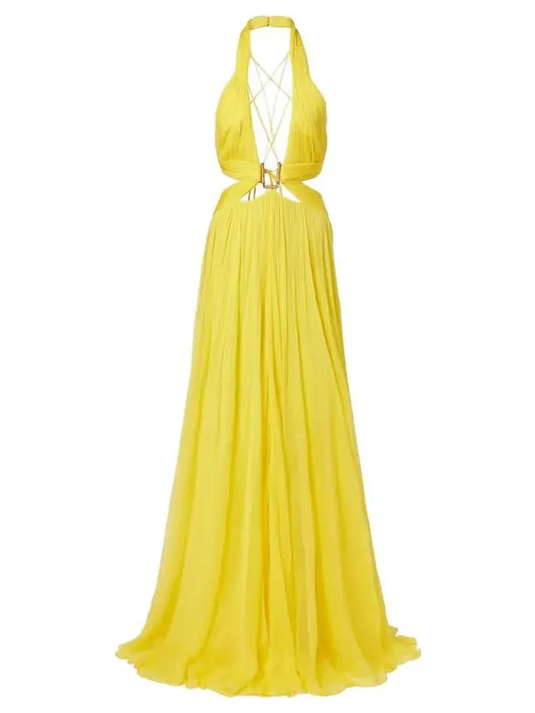 Roberto Cavalli Cutout Silk Chiffon Gown - Yellow