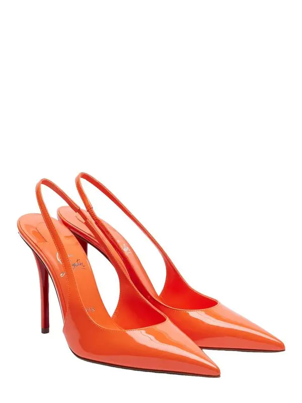 CHRISTIAN LOUBOUTIN Miss Z 100 Patent Leather Slingback Pumps - Orange