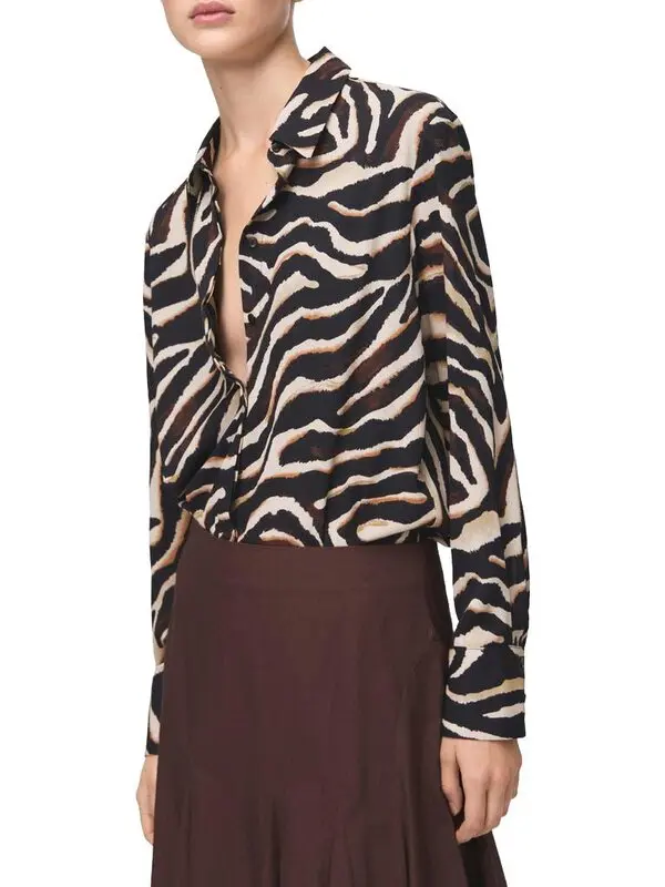 Mango Dot Print Button-up Shirt - Black