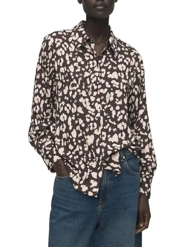 Mango Dot Print Button-up Shirt - Brown