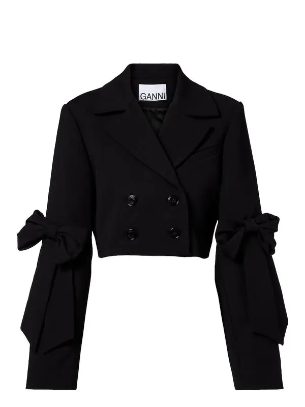 GANNI Double-breasted Cropped Blazer - Black