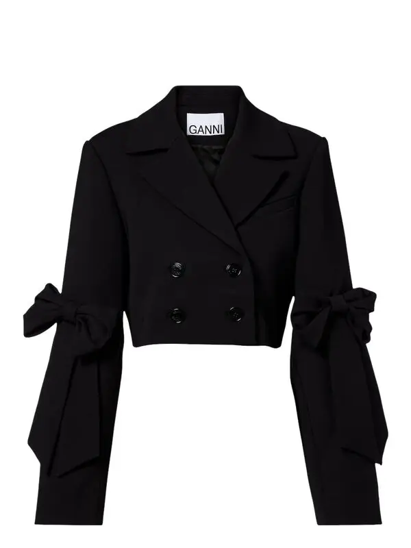 GANNI Double-breasted Cropped Blazer - Black