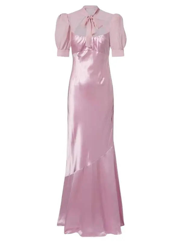 Alessandra Rich Tie-neck Silk Gown - Pink