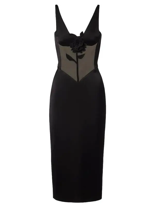 David Koma Floral-appliqué Satin And Taffeta Gown - Black