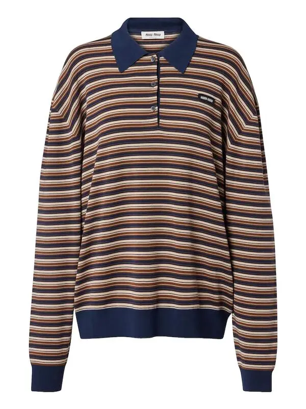 Miu Miu Striped Virgin Wool Polo Sweater - Multicoloured