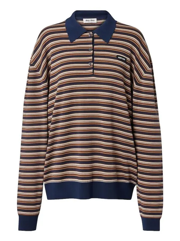 Miu Miu Striped Virgin Wool Polo Sweater - Multicoloured