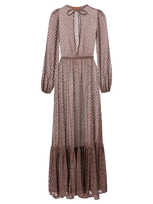 Missoni Open-knit Lamé Maxi Dress - Brown