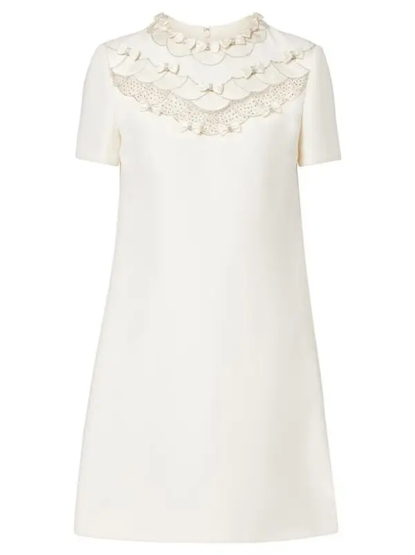 Valentino Garavani Crepe Couture Bow-detail Embellished Minidress - White