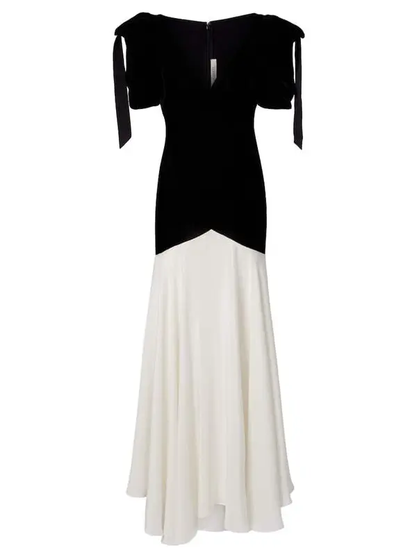 RODARTE Bow-detail Silk Crêpe And Velvet Gown - Black