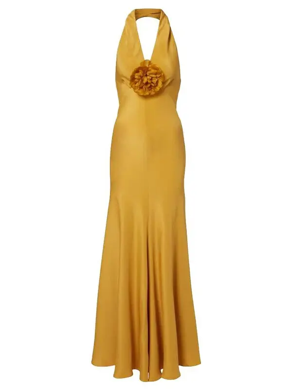 RODARTE Floral-appliqué Silk Crêpe Gown - Yellow