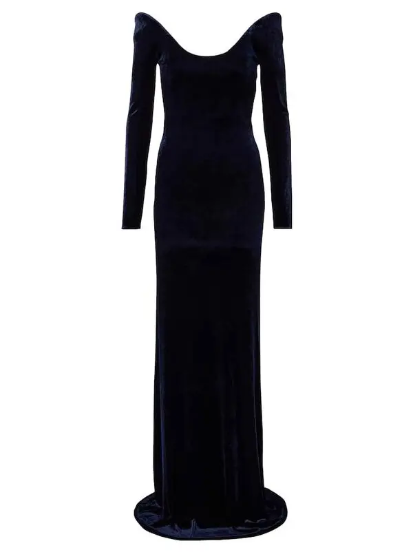 Alaïa Off-shoulder Velvet Gown - Blue