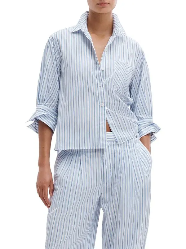 Rag & Bone Lucia Stripe Cotton Poplin Button-up Shirt - Baby Blue Stripe
