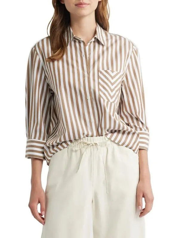 Rag & Bone Lucia Stripe Cotton Poplin Button-up Shirt - Beige Stripe